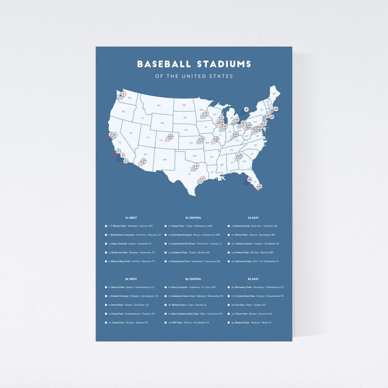 Baseball Stadiums Checklist Map all Sizes / LA Dodgers - Etsy