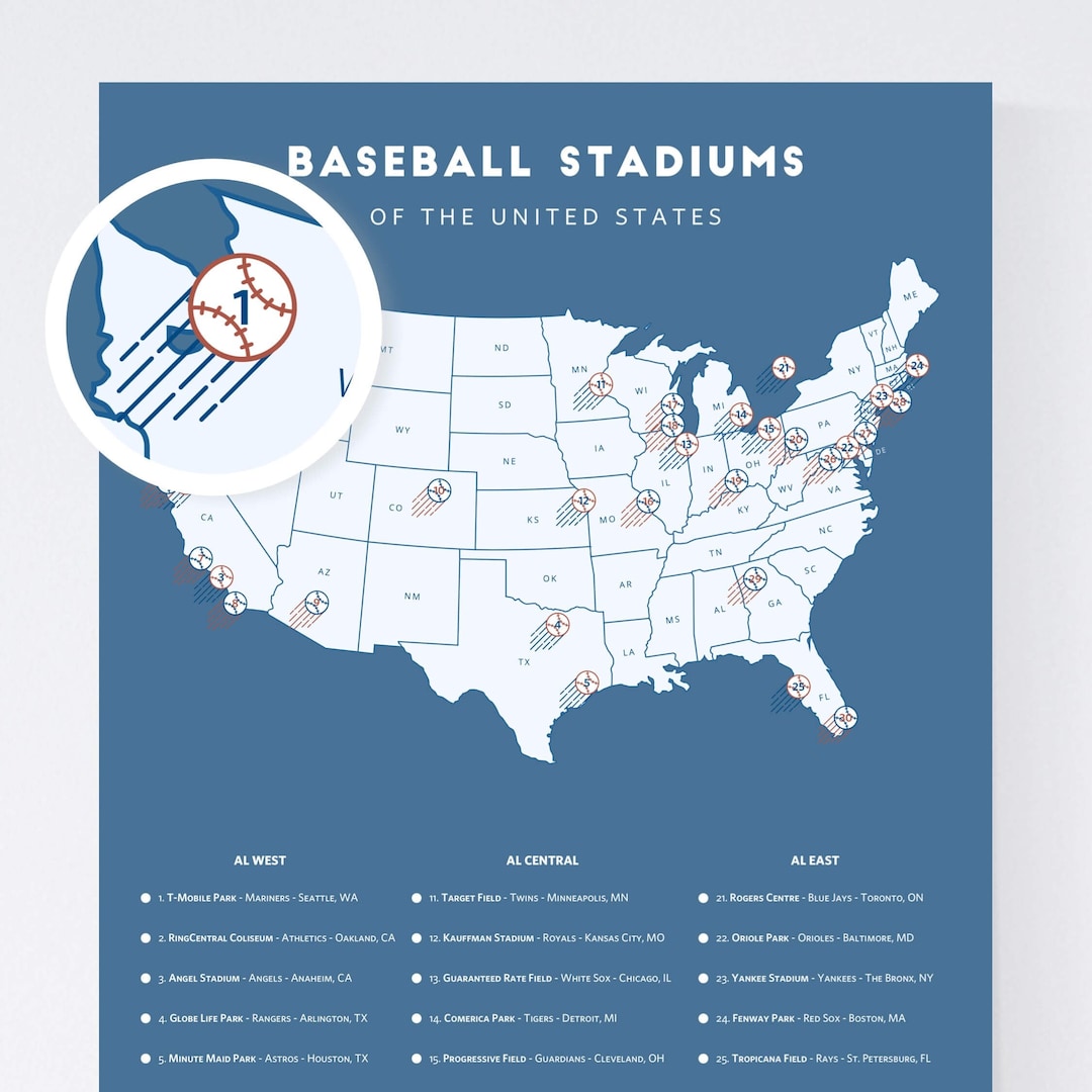Baseball Stadiums Checklist Map all Sizes / LA Dodgers - Etsy