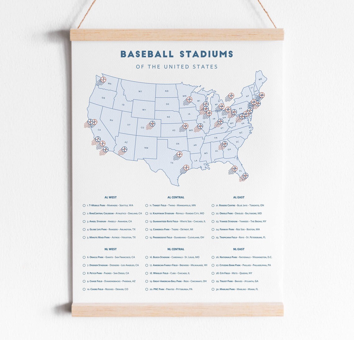 Baseball Stadiums Tracker Map Download (print at Home 8.5x11) / MLB ...