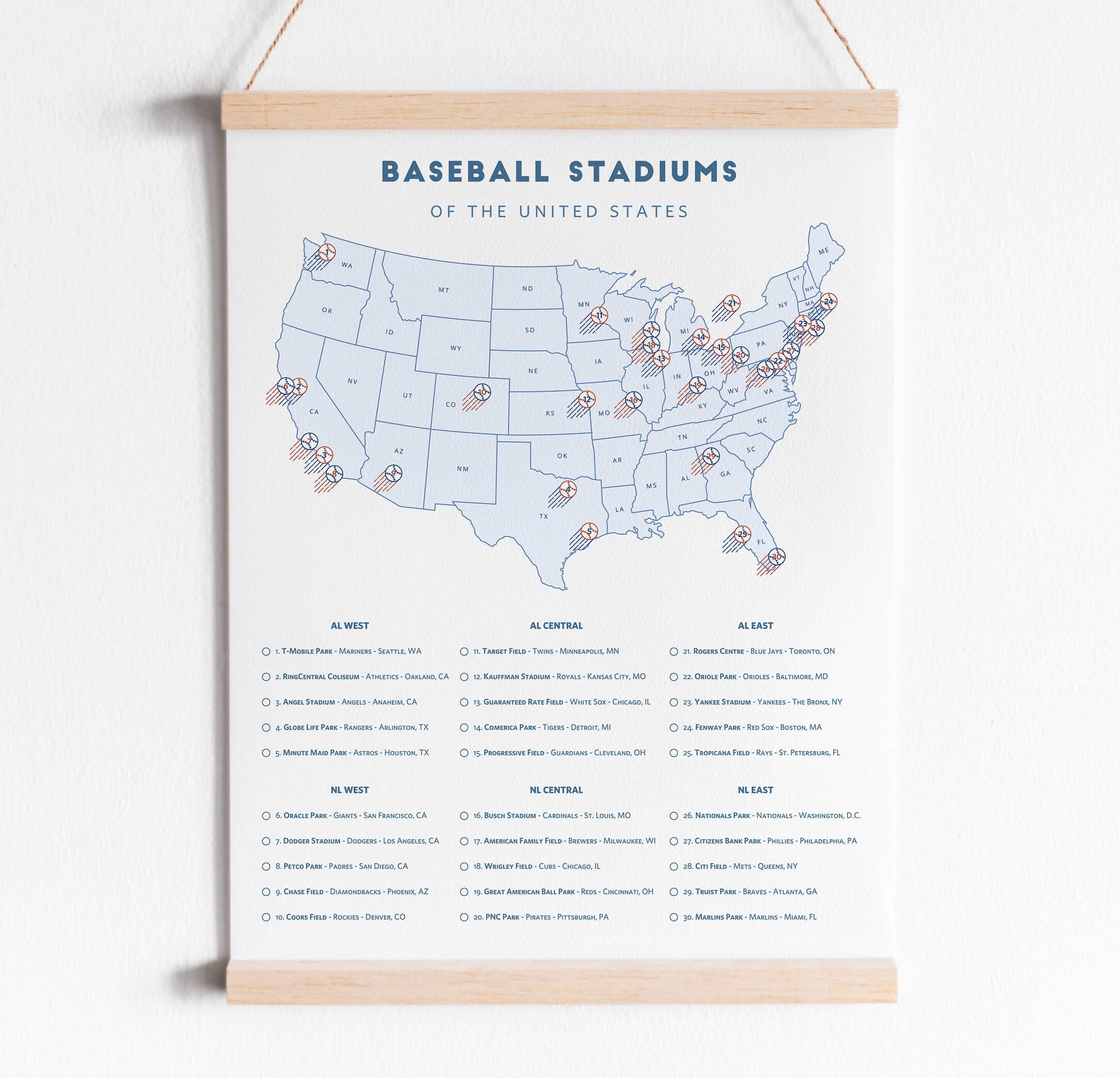Baseball Stadiums Tracker Map Download (print at Home 8.5x11) / MLB ...