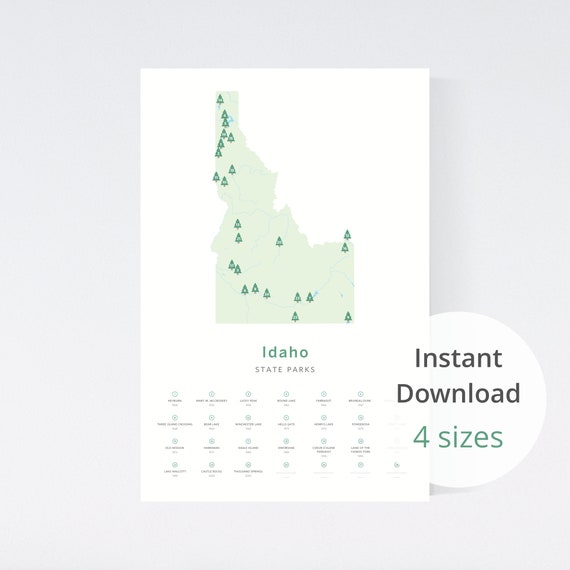 Map of Idaho State Parks Poster 8x12 to 20x30 / | Etsy