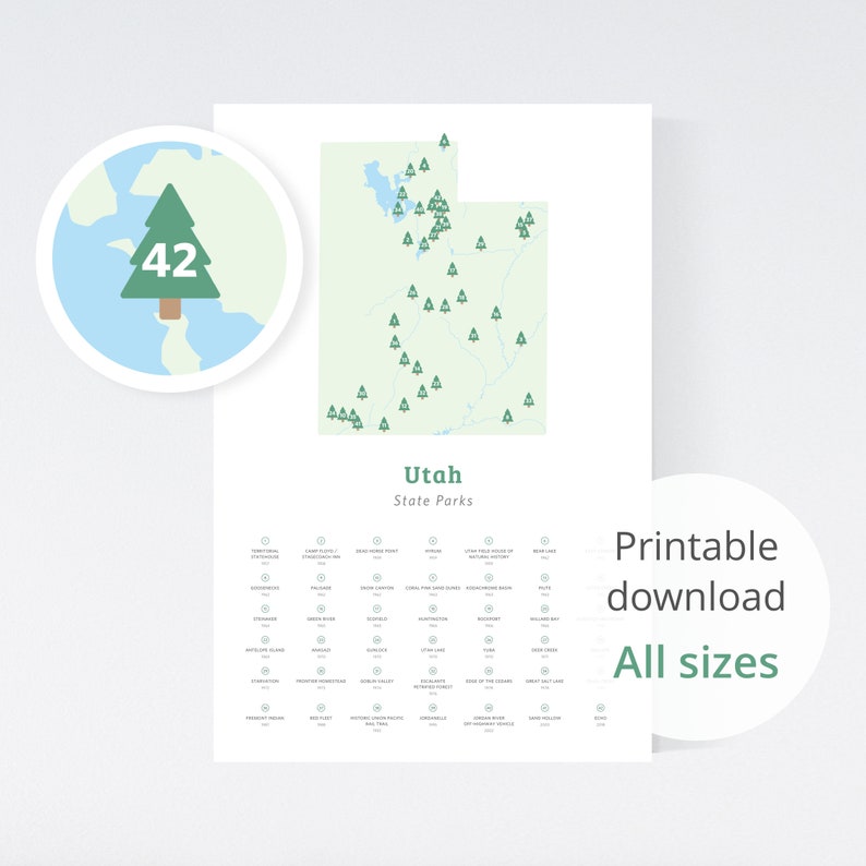 Map of Utah State Parks Checklist Poster Download 8x10 - Etsy
