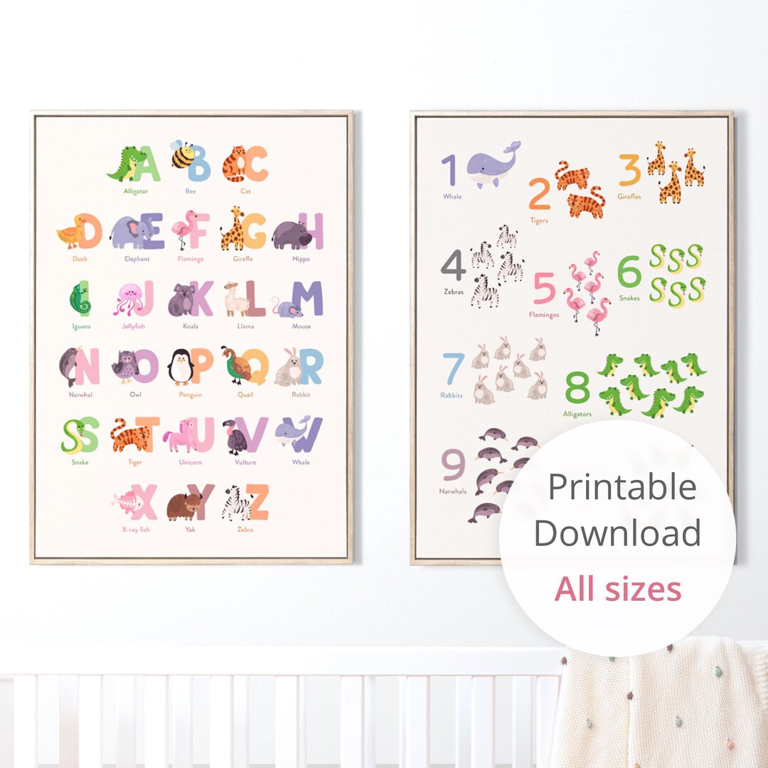 Animal Alphabet and Numbers Prints • Alphabet Animal Poster, Baby ...