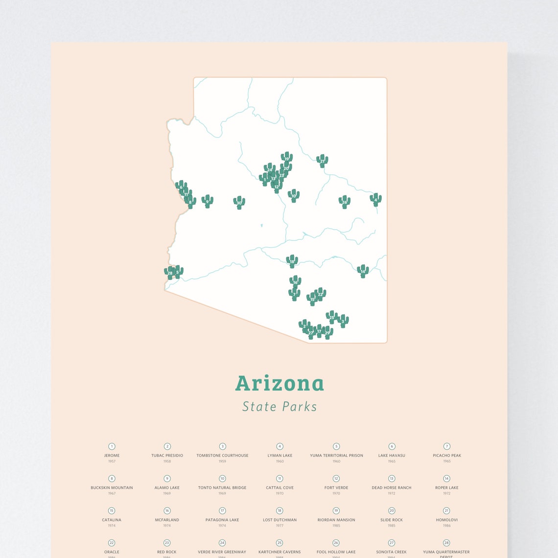 Arizona State Parks Map Download 8.5x11 Print at Home / Map - Etsy