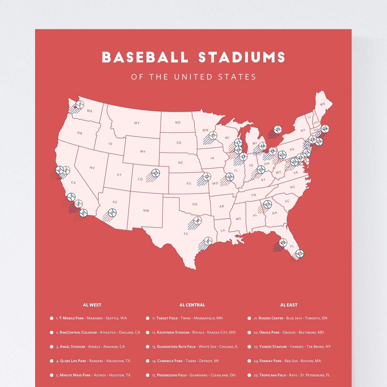 Red MLB Stadiums Checklist Download 8x10 to - Etsy