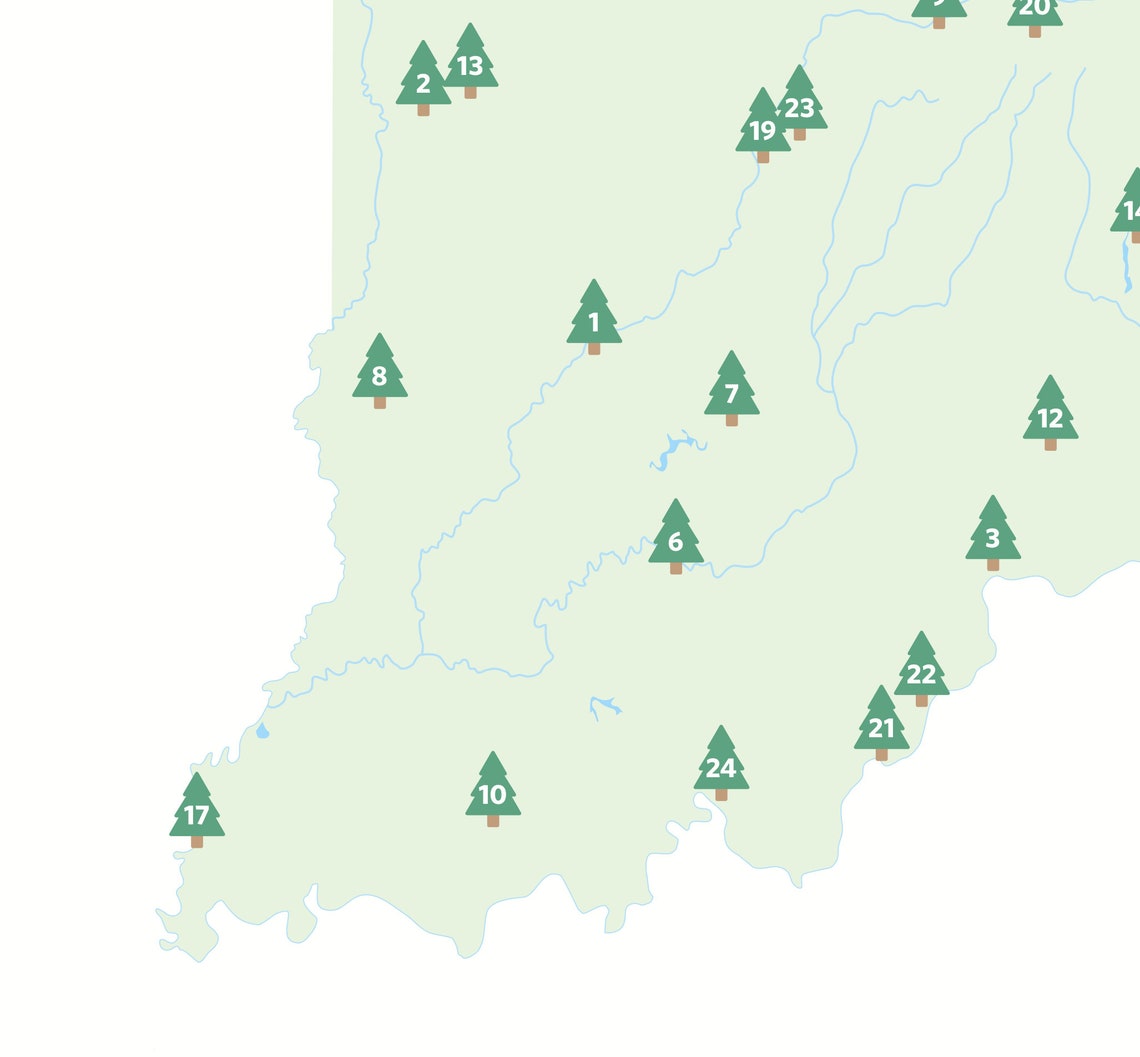 Indiana State Parks Checklist all Sizes / Map of Indiana - Etsy