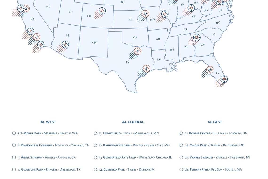 Baseball Stadiums Tracker Map Download (print at Home 8.5x11) / MLB ...