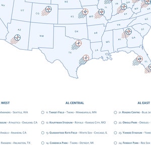 Baseball Stadiums Tracker Map Download print at Home 8.5x11 / MLB ...