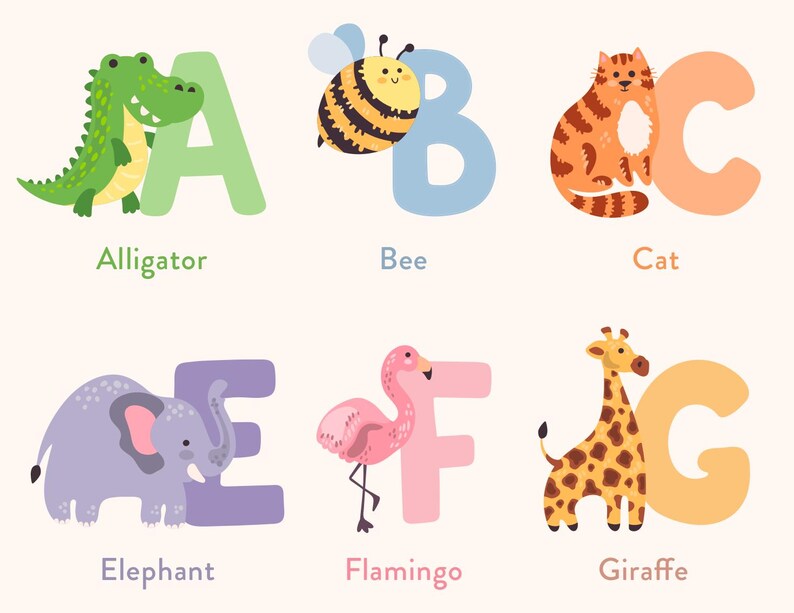 Animal Alphabet & Numbers Nursery Prints • Nature-themed Decor (digital ...
