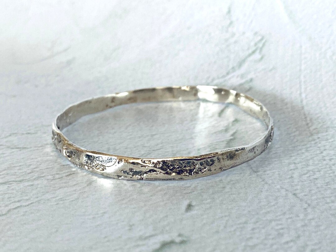 Art Silver Bangle Bracelet, Unique Silver Bracelet Gift for Her ...