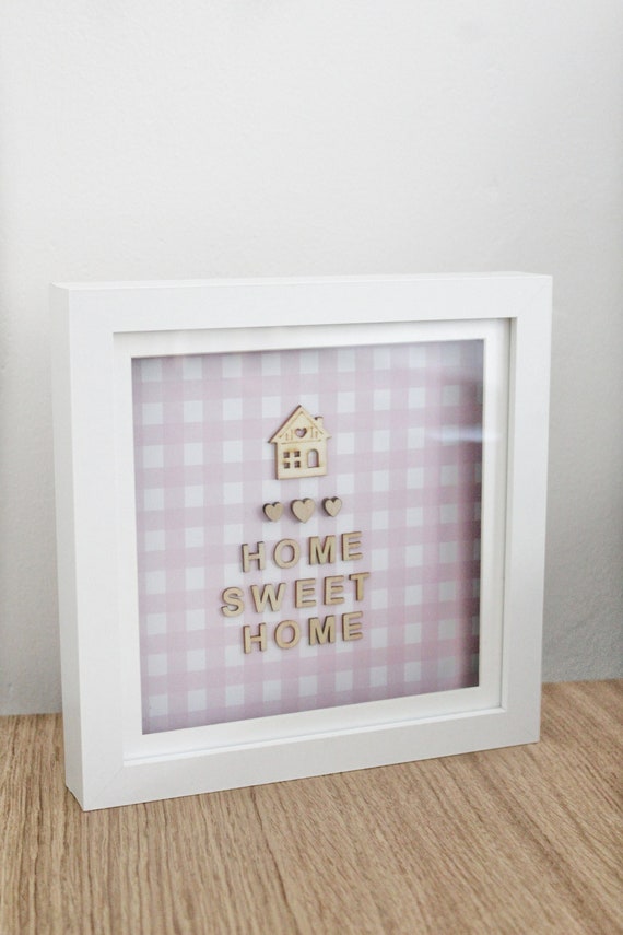 Home Sweet Home Box Frame Gift Pink Gingham - Etsy