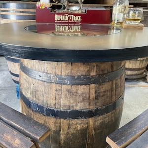 Custom Made Bourbon Barrel Bistro/pub Table Table With Glass Insert ...