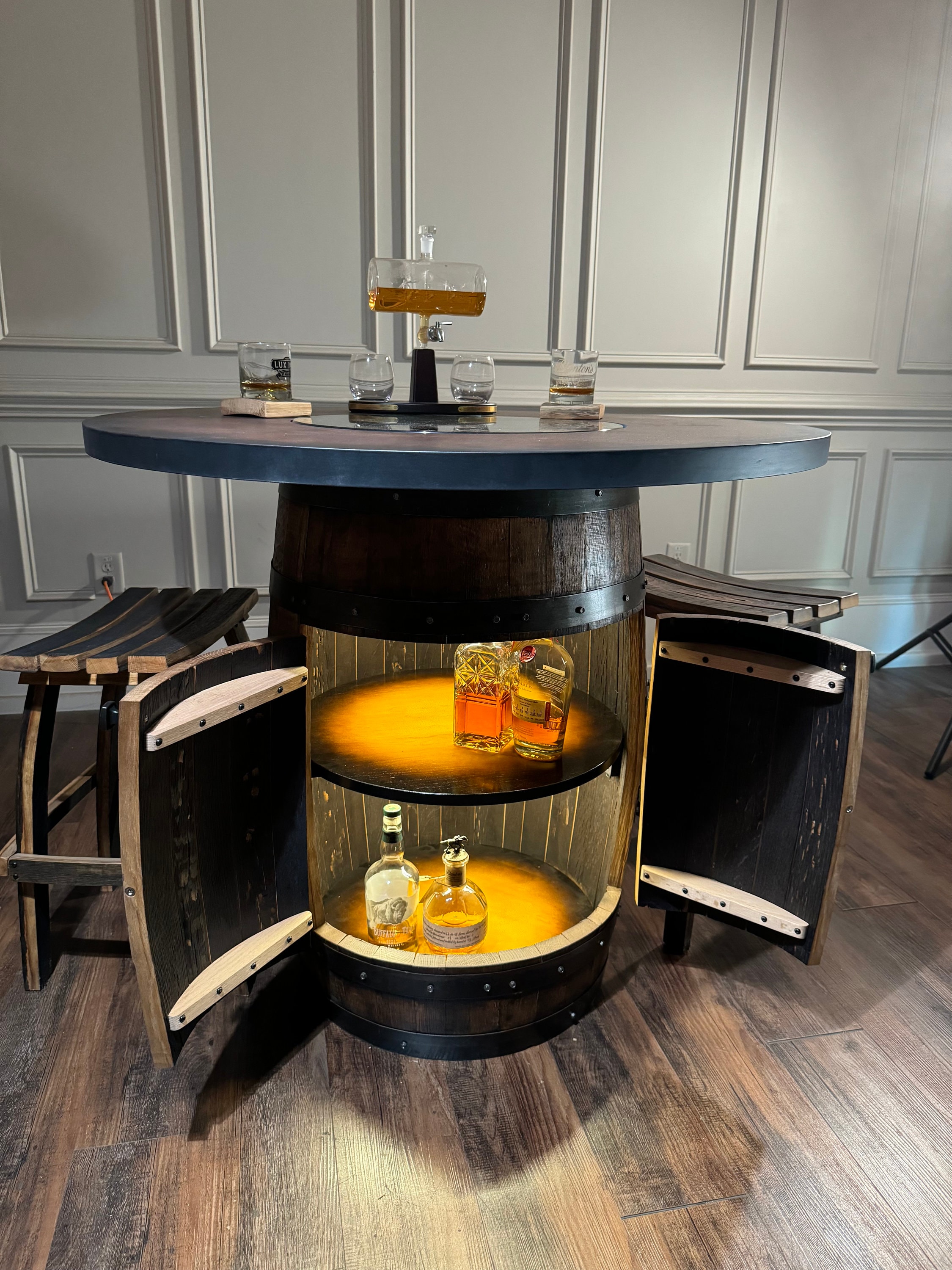Custom Made Bourbon Barrel Bistro/pub Table Table With Cabinet Base and ...