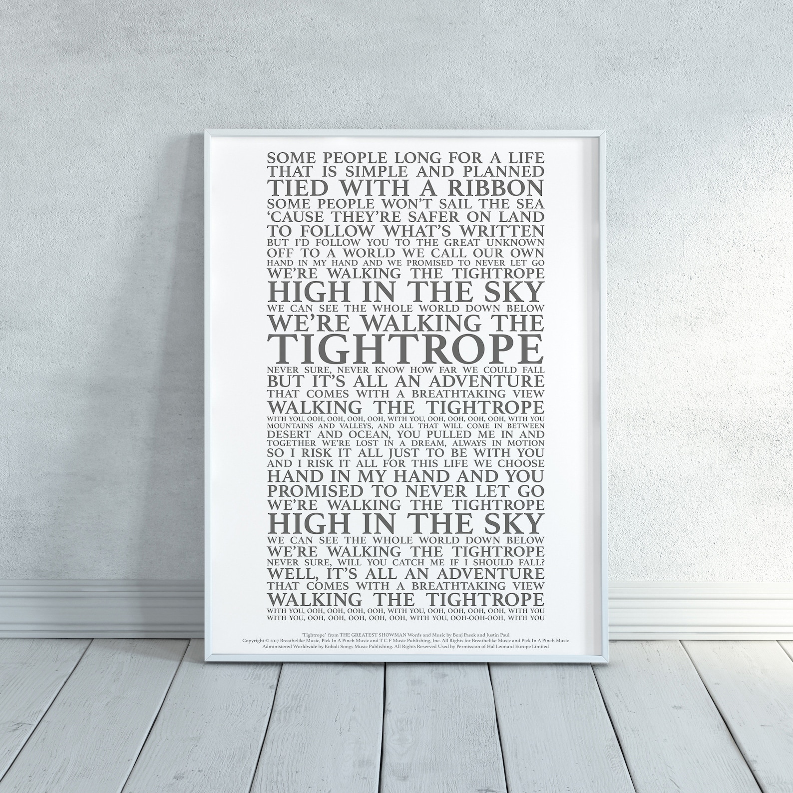Tightrope the Greatest Showman Song Lyrics Print Official - Etsy