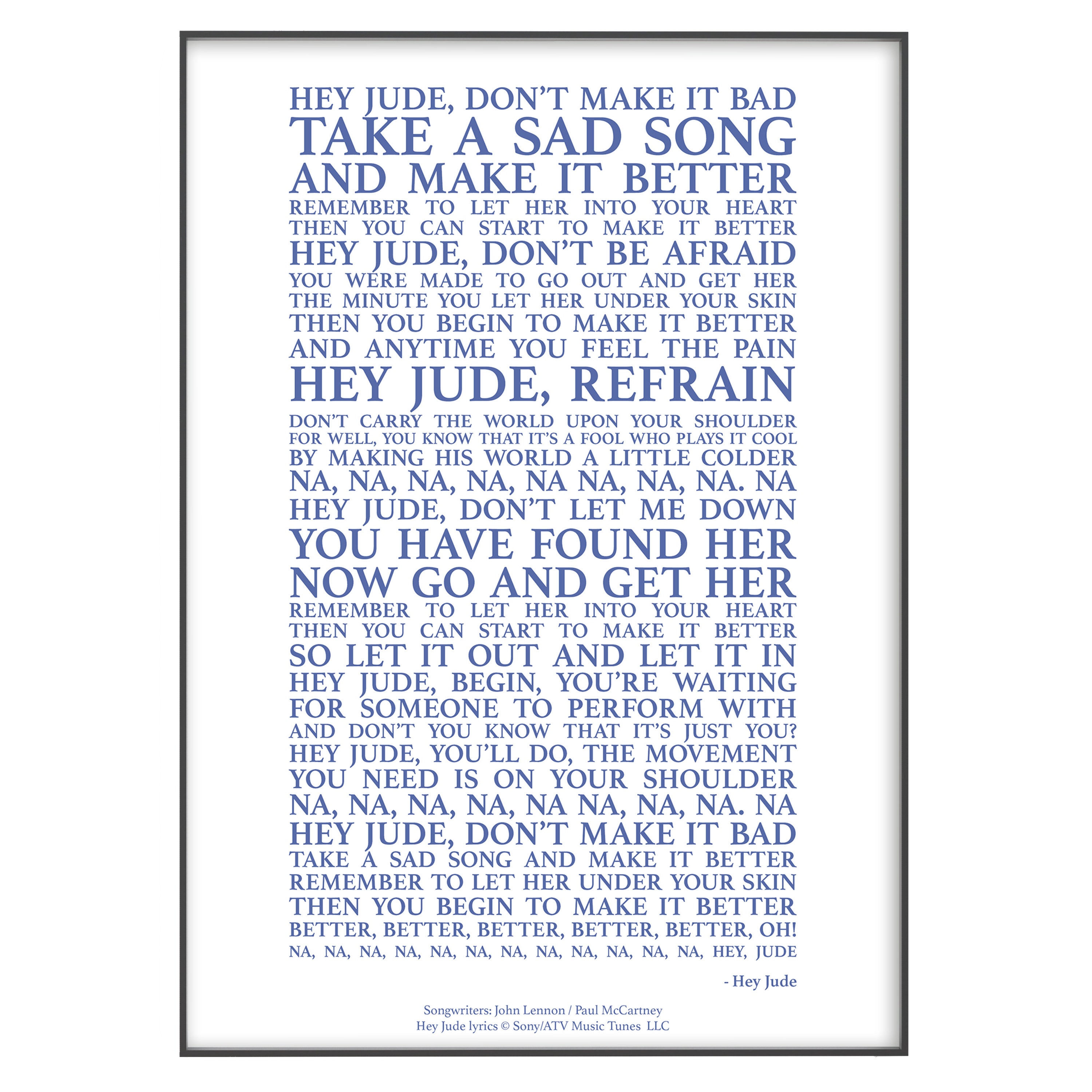 Hey Jude Song Lyrics Print Official Licensed Print Poster | Etsy