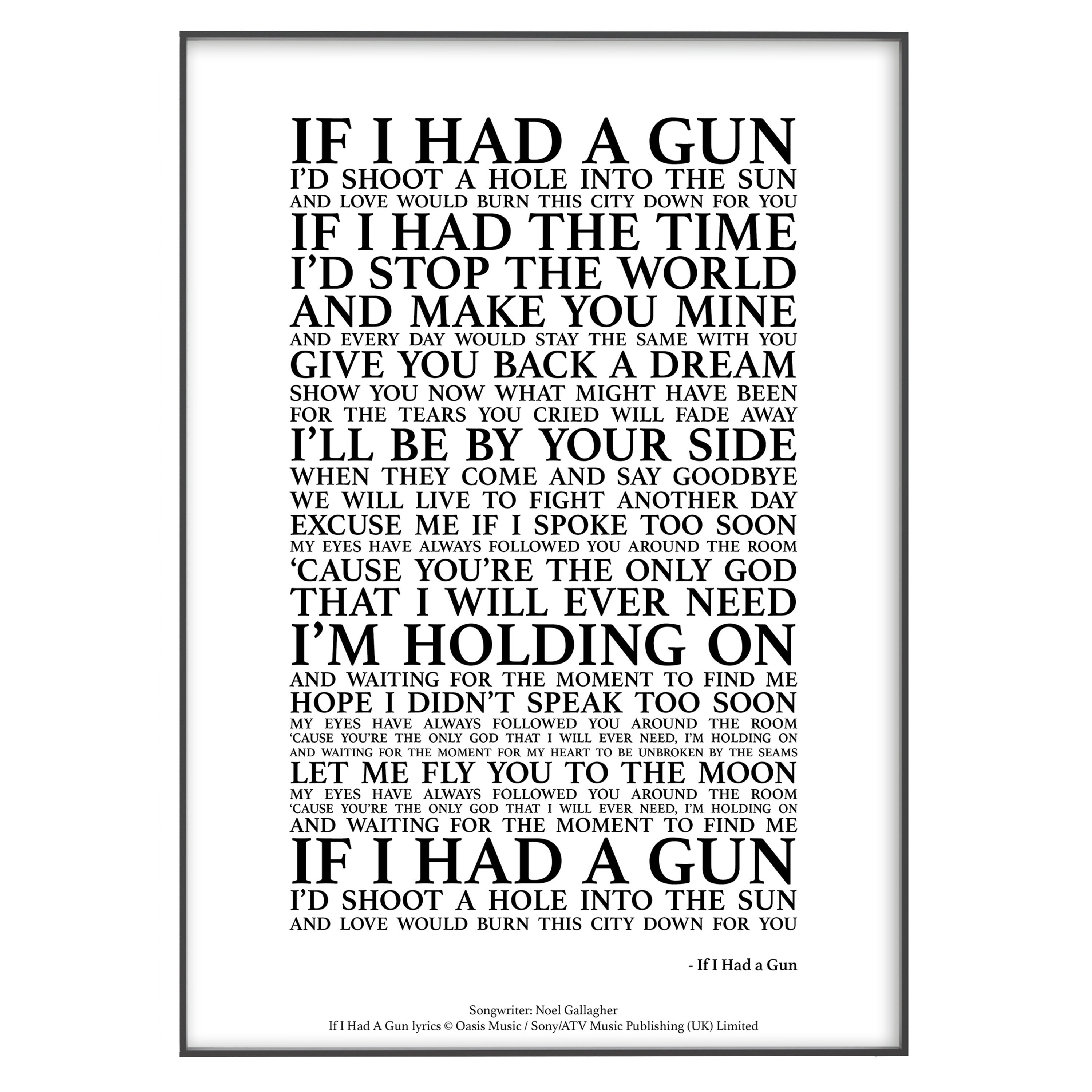 If I Had A Gun Song Lyrics Print Official Licensed Print Etsy
