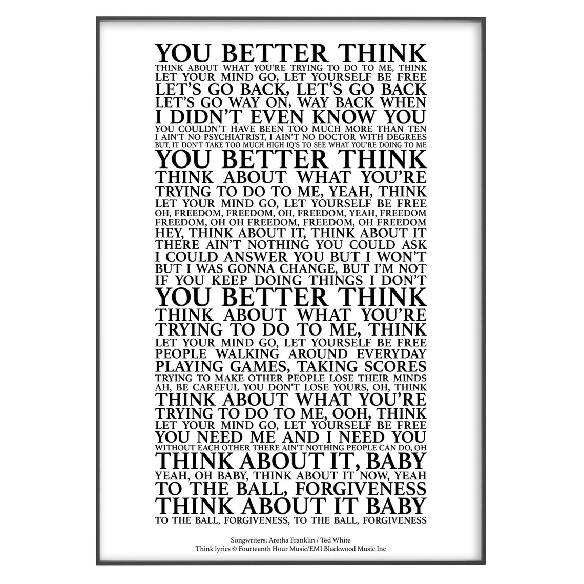 Think Song Lyrics Print Official Licensed Print Poster - Etsy UK