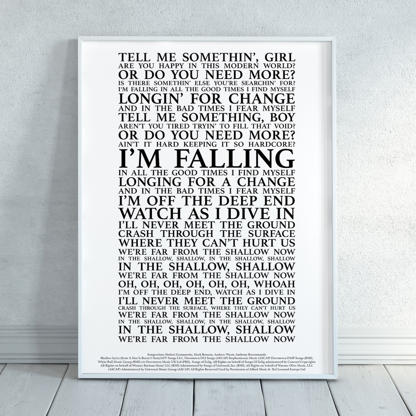 Shallow Song Lyrics Print Official Licensed Print Poster | Etsy UK