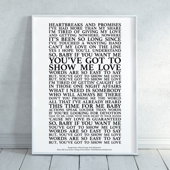 Show Me Love Song Lyrics Print Official Licensed Print - Etsy UK