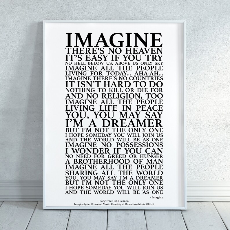 Imagine Song Lyrics Print Official Licensed Print Poster Etsy Imagine Song Lyrics Print Official Licensed Print Poster Etsy