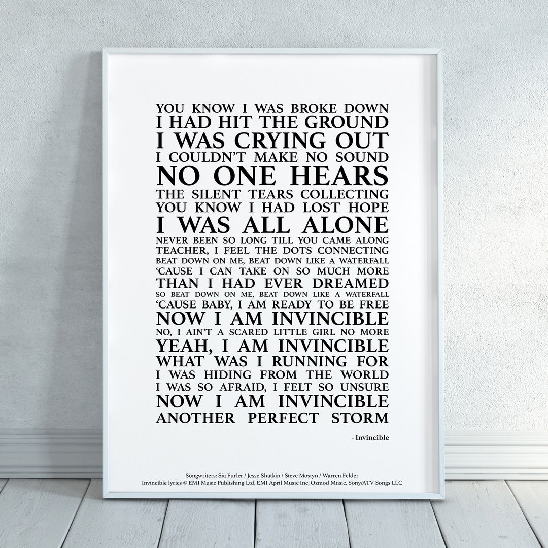 Invincible Song Lyrics Print Official Licensed Print Poster unframed ...