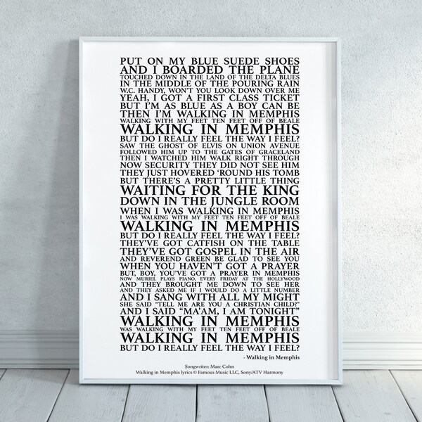 Walking In Memphis Lyrics Etsy