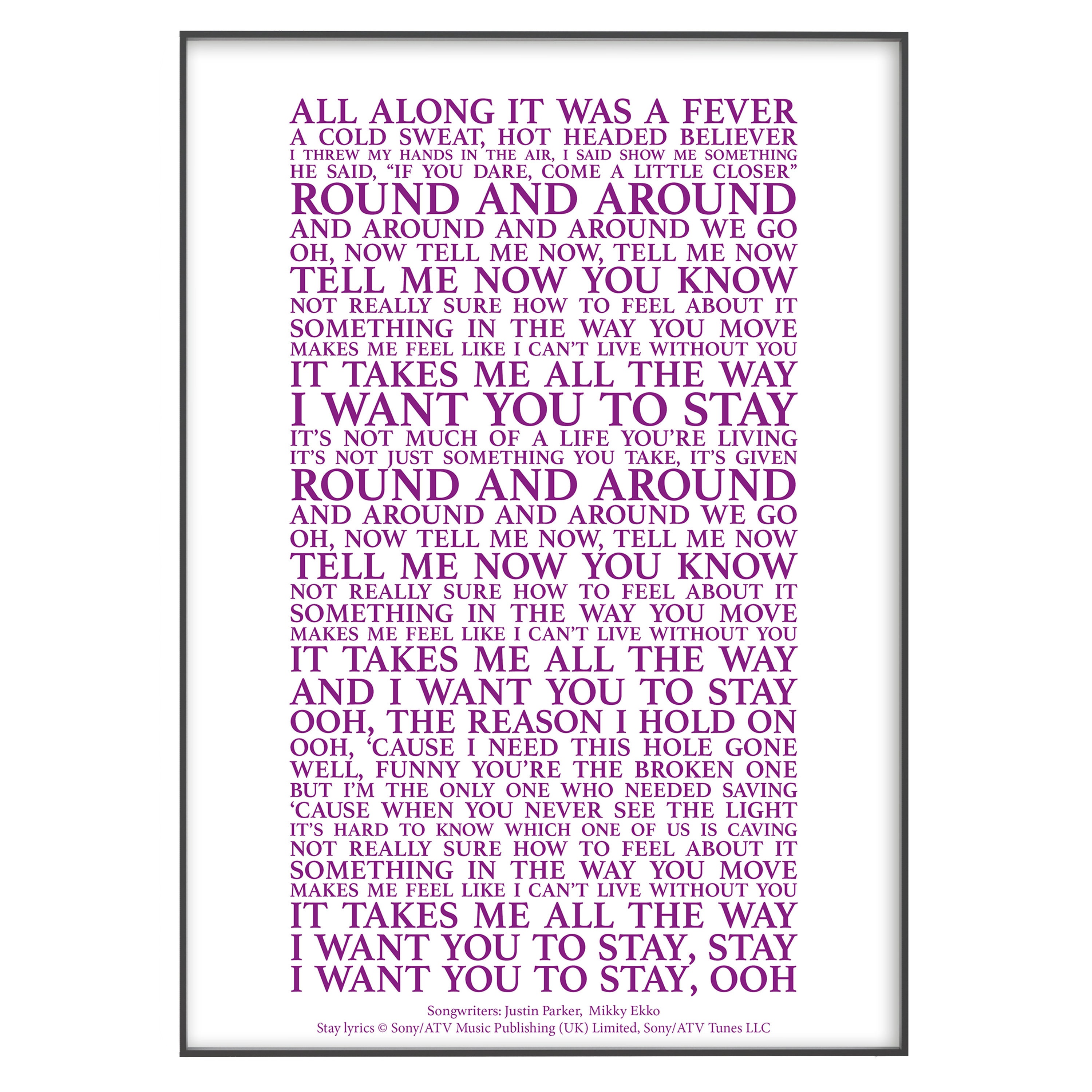 Stay Song Lyrics Print Official Licensed Print Poster Etsy