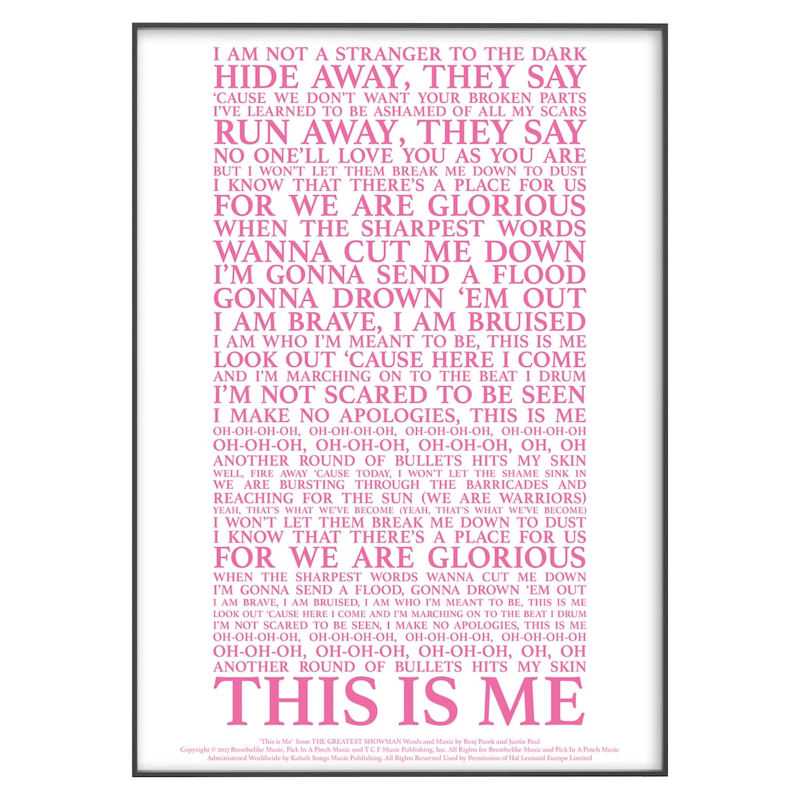 This is Me the Greatest Showman Song Lyrics Print Official - Etsy UK