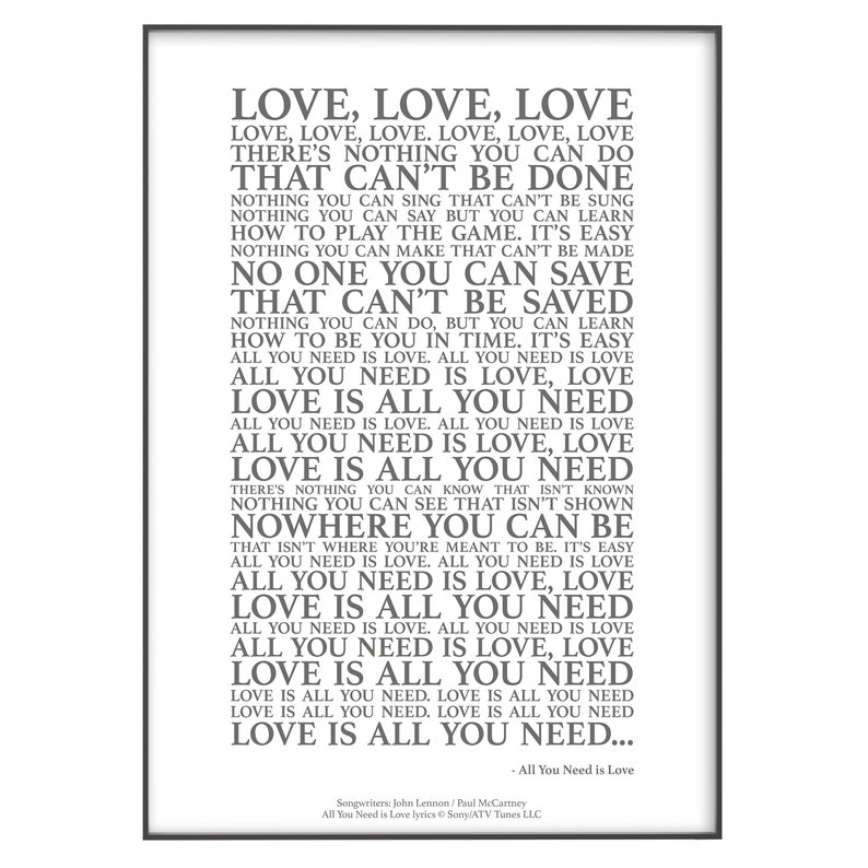 All You Need Is Love Song Lyrics Print Official Licensed Etsy all-you-need-is-love-song-lyrics-print-official-licensed-etsy