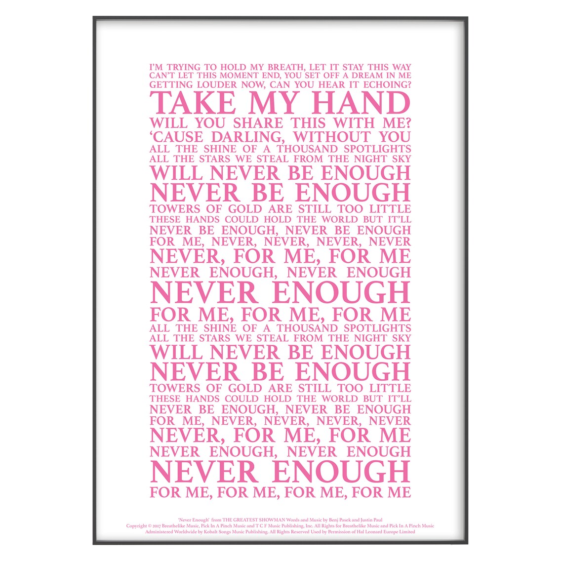 Never Enough the Greatest Showman Song Lyrics Print Official - Etsy