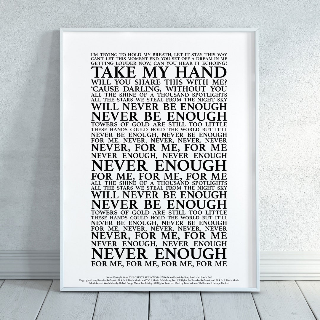 Never Enough the Greatest Showman Song Lyrics Print Official Licensed ...