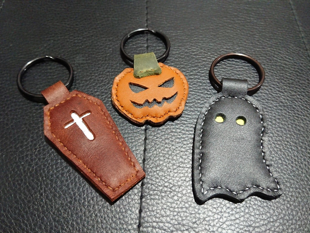 Halloween Leather Keychain, Leather Key Ornament, Leather Key Holder ...