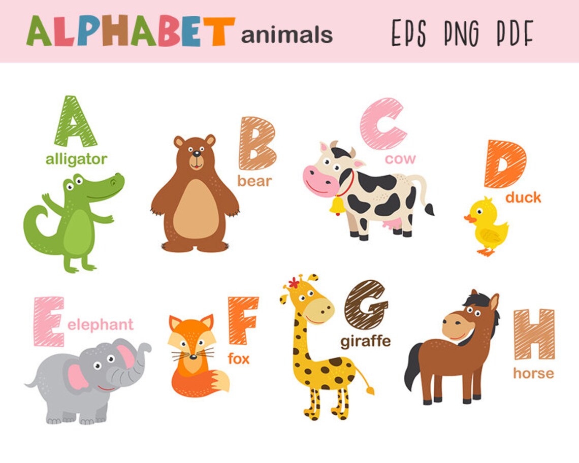 Abc Cards Set Cute Animal Alphabet Baby Girl Decor Baby Boy | Etsy