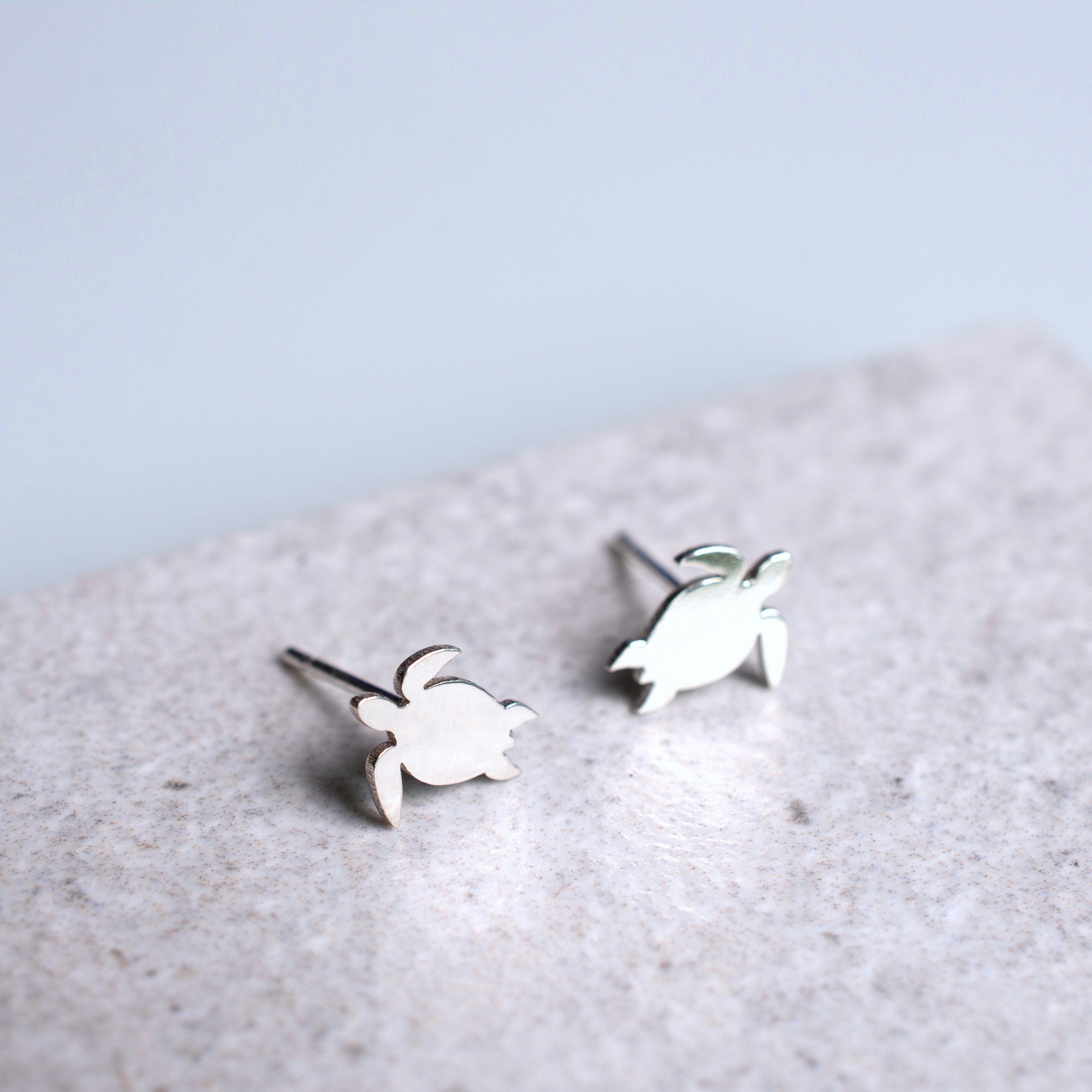 Handmade Silver Turtle Stud Earrings Sea Turtle Earrings - Etsy UK