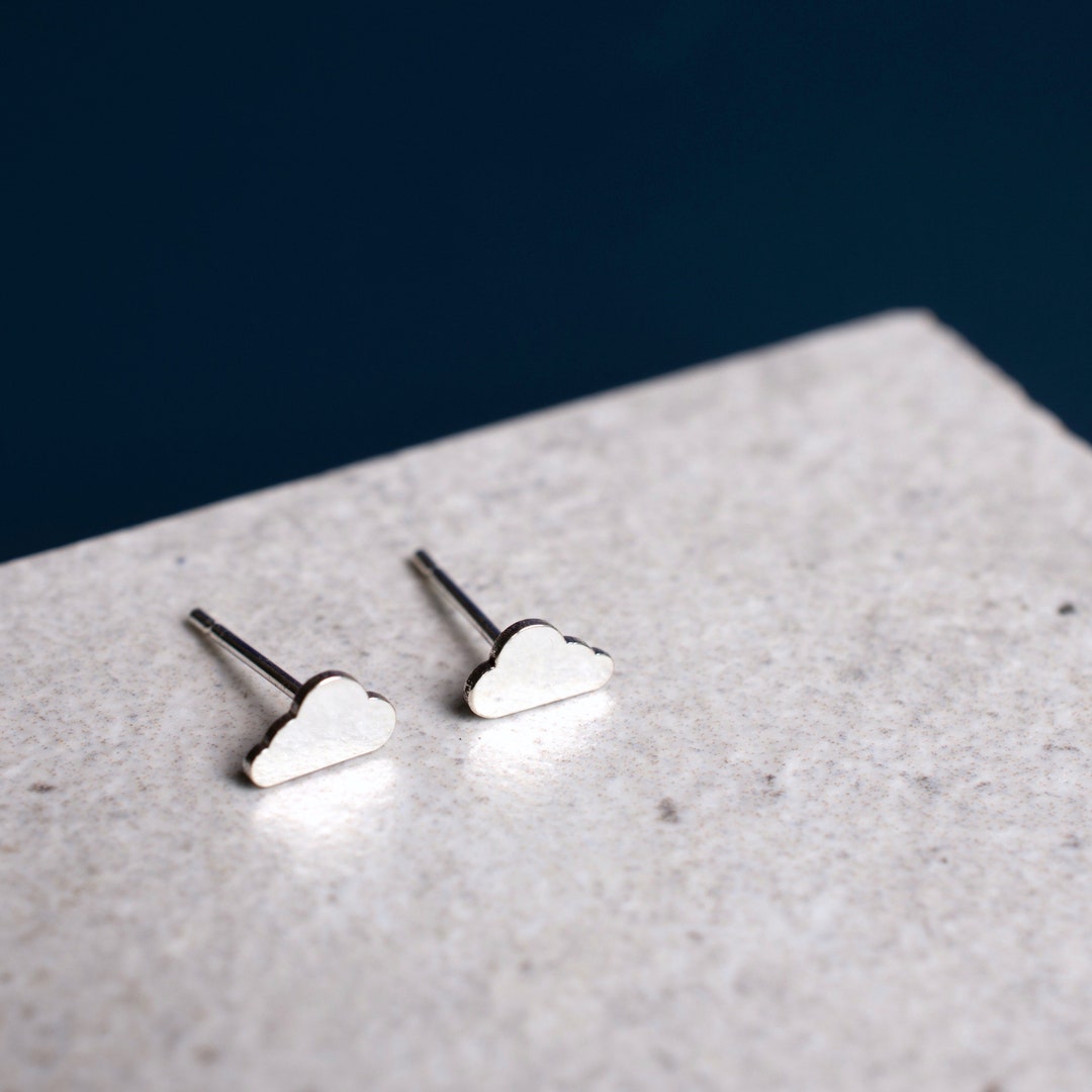 Handmade Silver Cloud Stud Earrings, Weather Earrings, Cloud Jewellery, Minimalist Cute Cloud ...