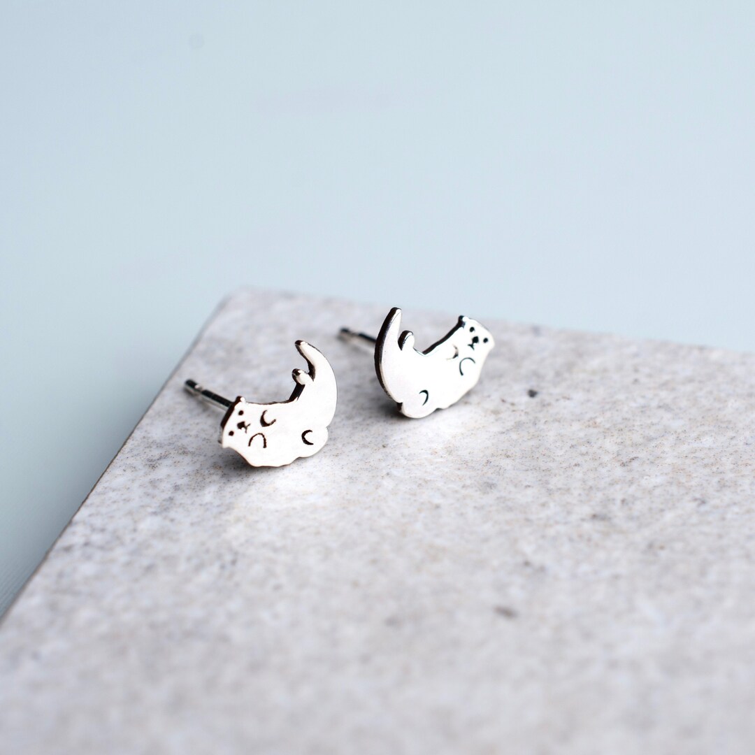 Handmade Silver Otter Stud Earrings, Otter Earrings, Cute Animal Studs ...