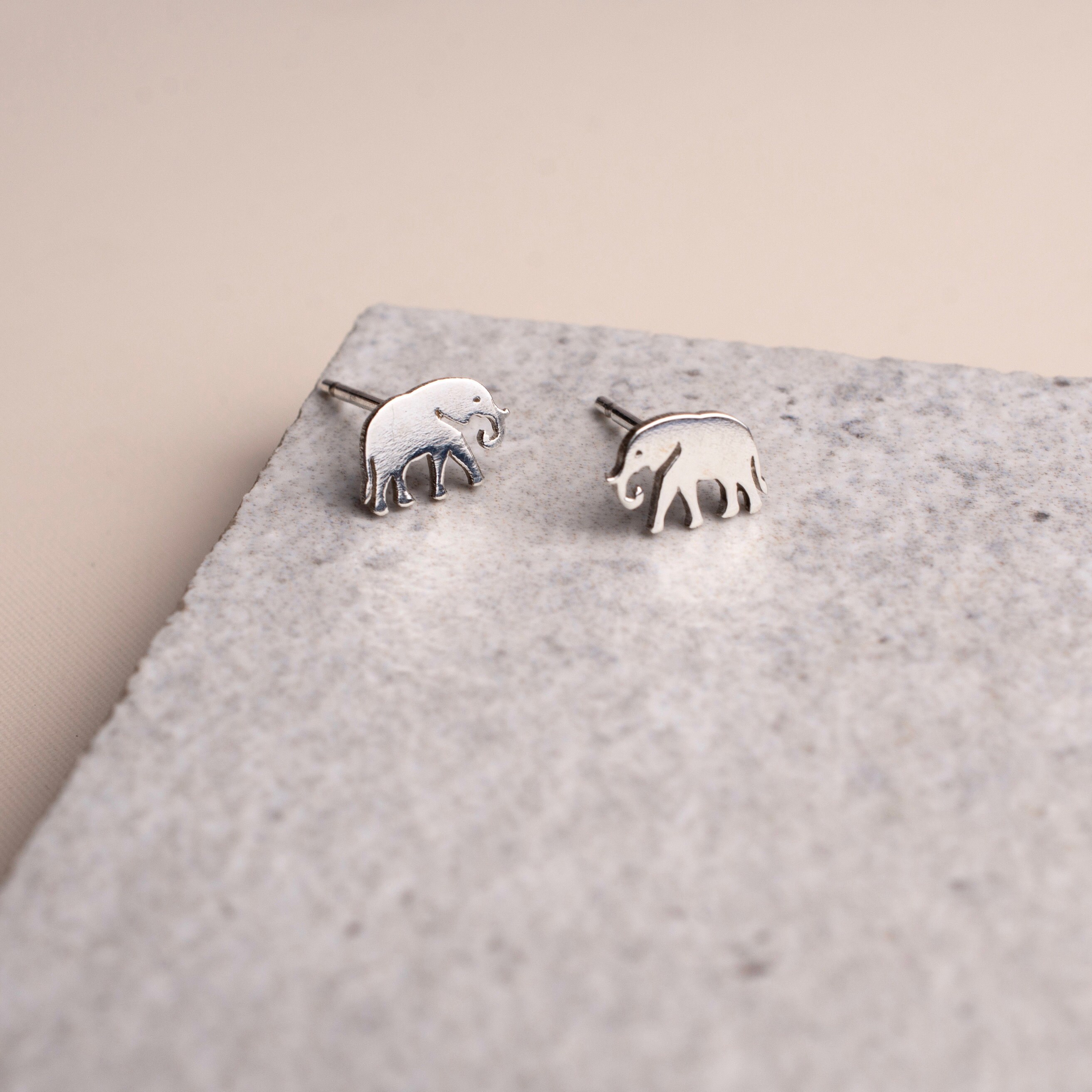 Handmade Silver Elephant Stud Earrings, Elephant Earrings, Cute Animal ...