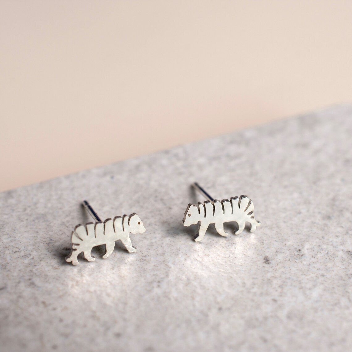 Handmade Silver Tiger Stud Earrings, Tiger Earrings, Cute Animal Studs ...