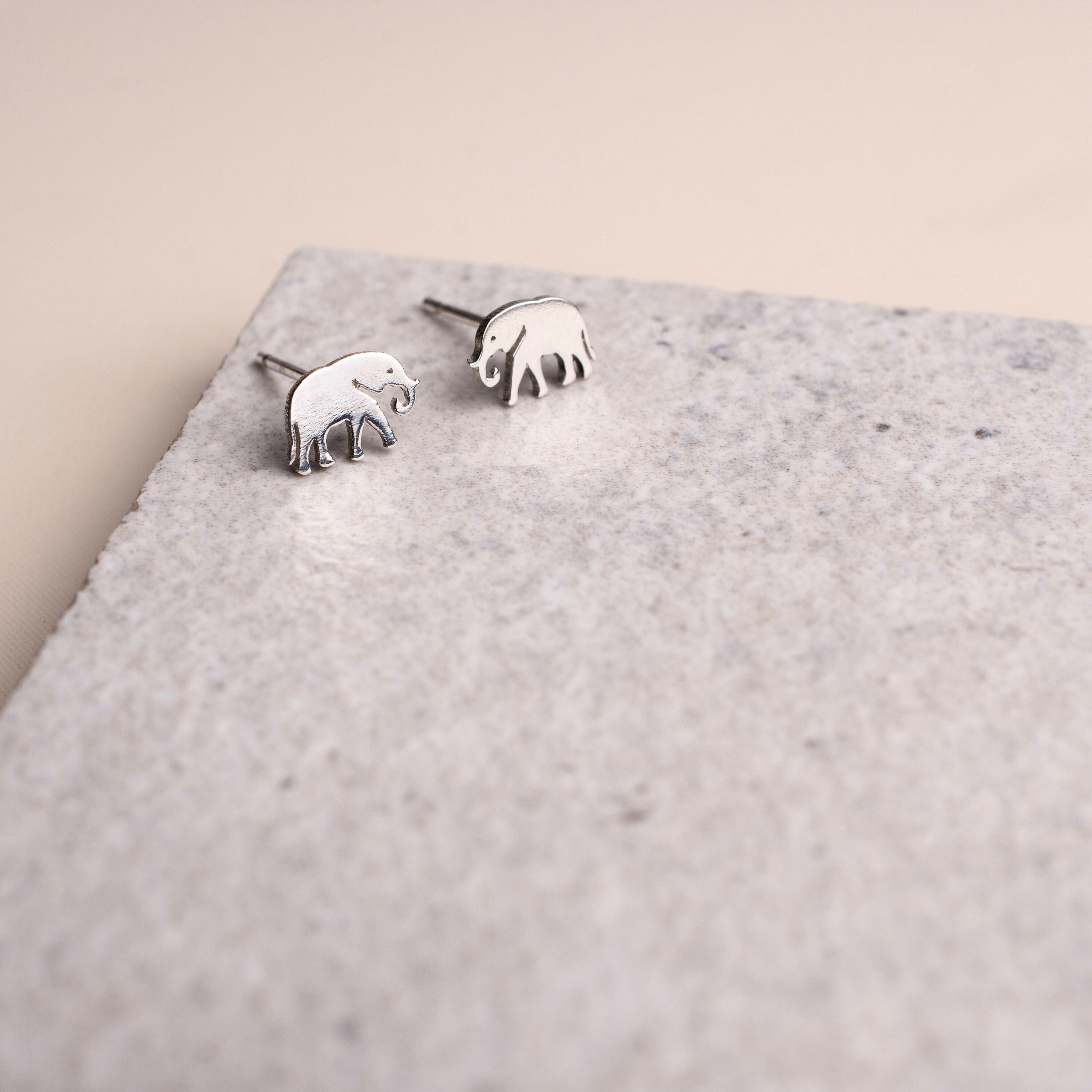 Handmade Silver Elephant Stud Earrings, Elephant Earrings, Cute Animal ...