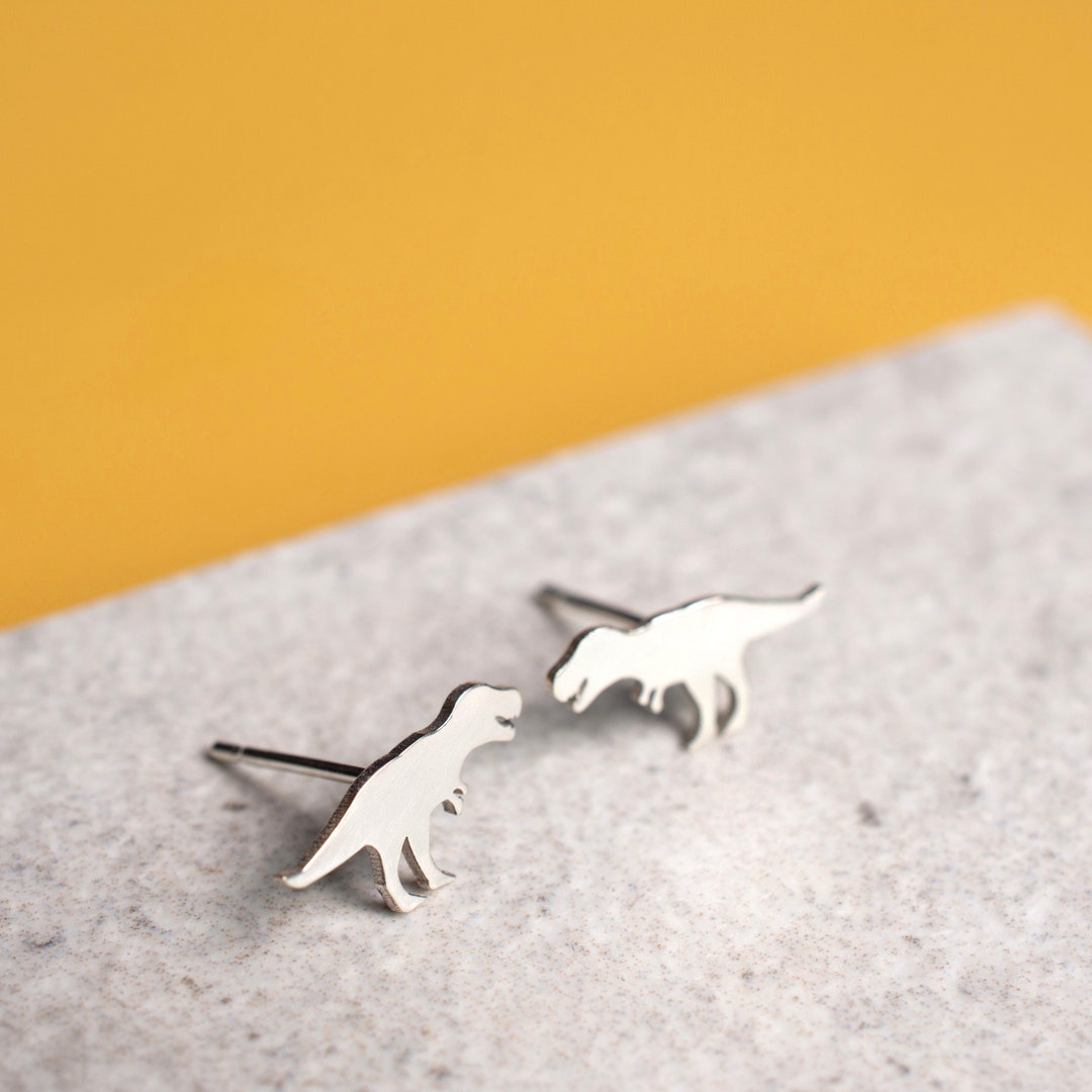 Handmade Silver T-rex Stud Earrings, Tyrannosaurus Earrings, Dinosaur ...