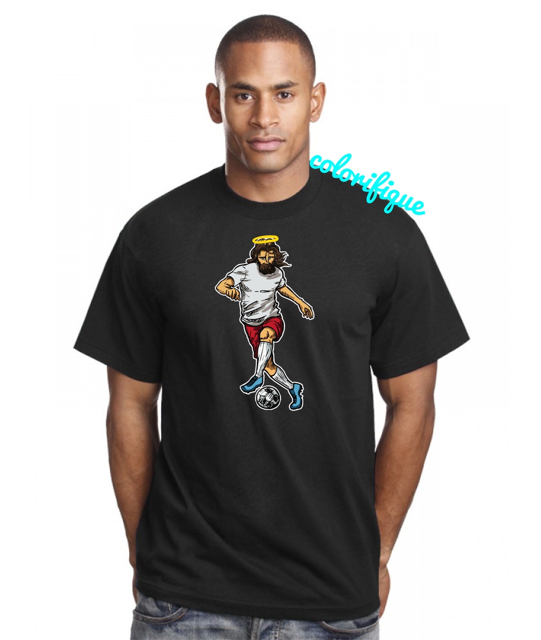 Jesus Playing Football T-shirt. Superb High Quality. Real Photo ...
