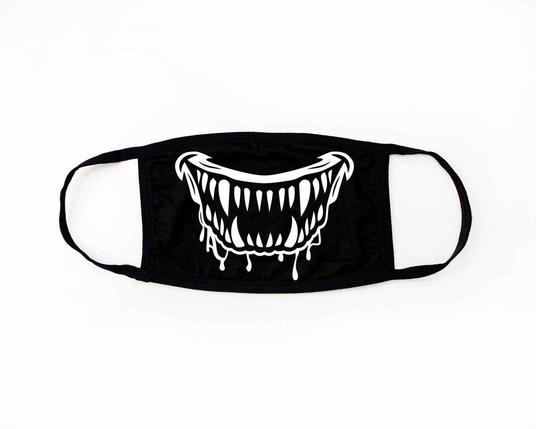 Vampire Fangs Face Mask Face Covering Mask, Black 100% Cotton with ...