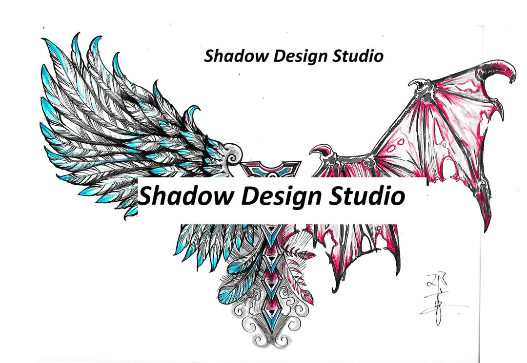 Angel and Hell Devil Wings Combination Inspiration Tattoo Design and ...