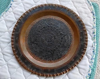 Mayan Calendar Plate ~ Aztec ~ Brass ~ Mexico on Back ~ Man Cave ...