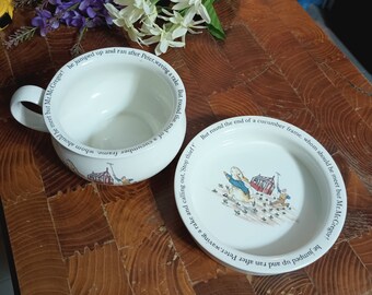 1980s Wedgwood Bone China Peter Rabbit stop Thief Design Porringer Bowl ...