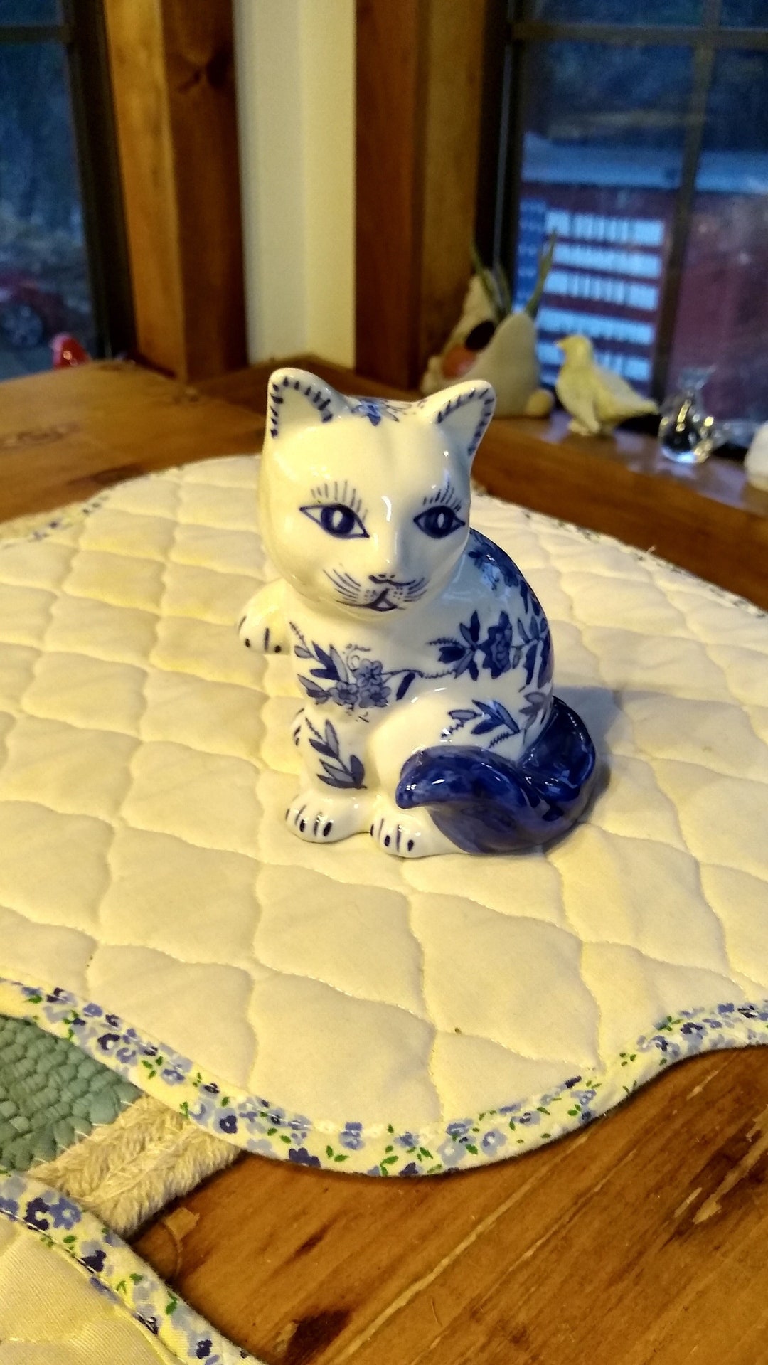 Blue Flower Cat Figurine - Etsy