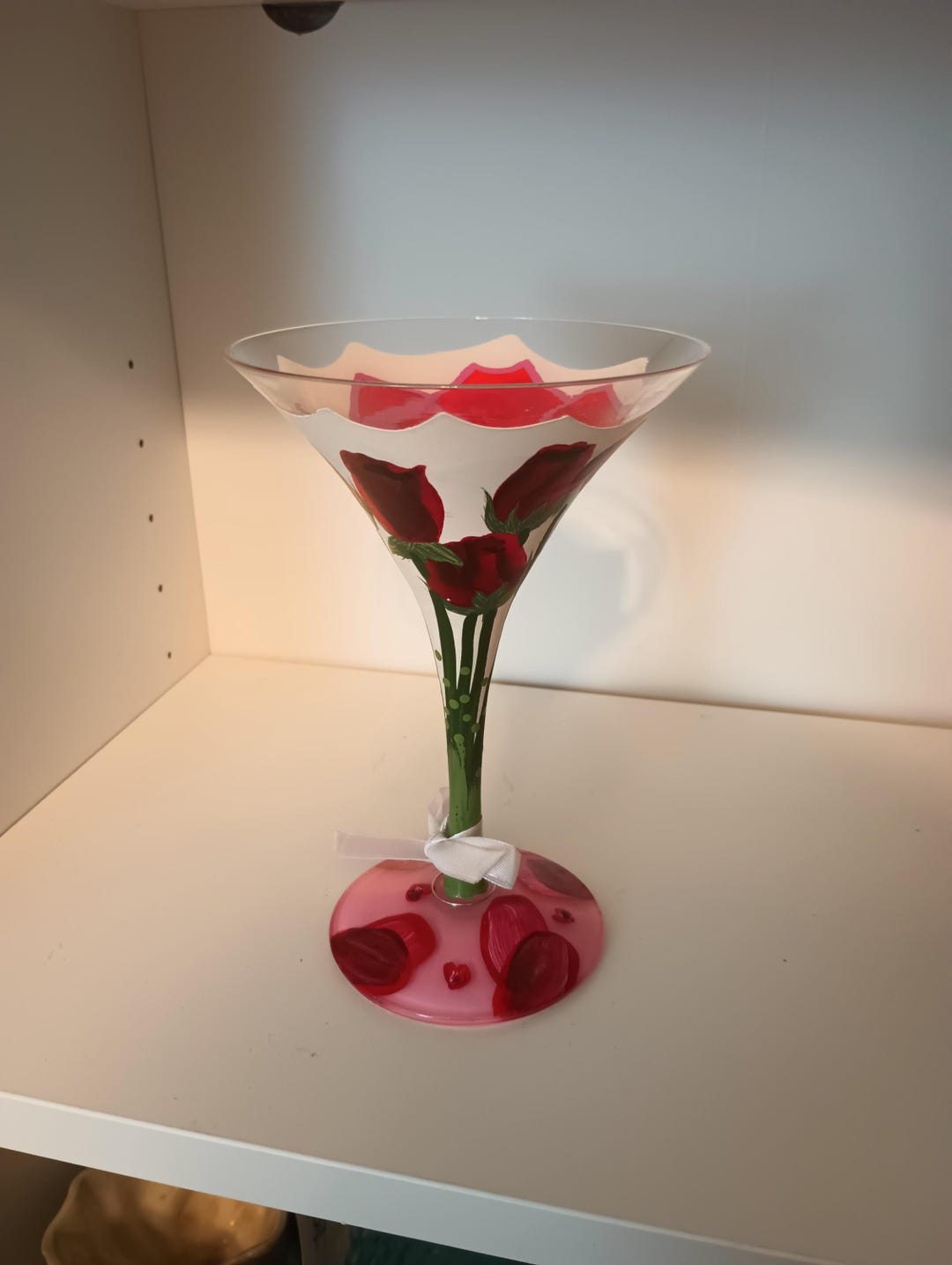 Lorita Martini Glass Hand Painted Rose "red Rose Tini" - Etsy