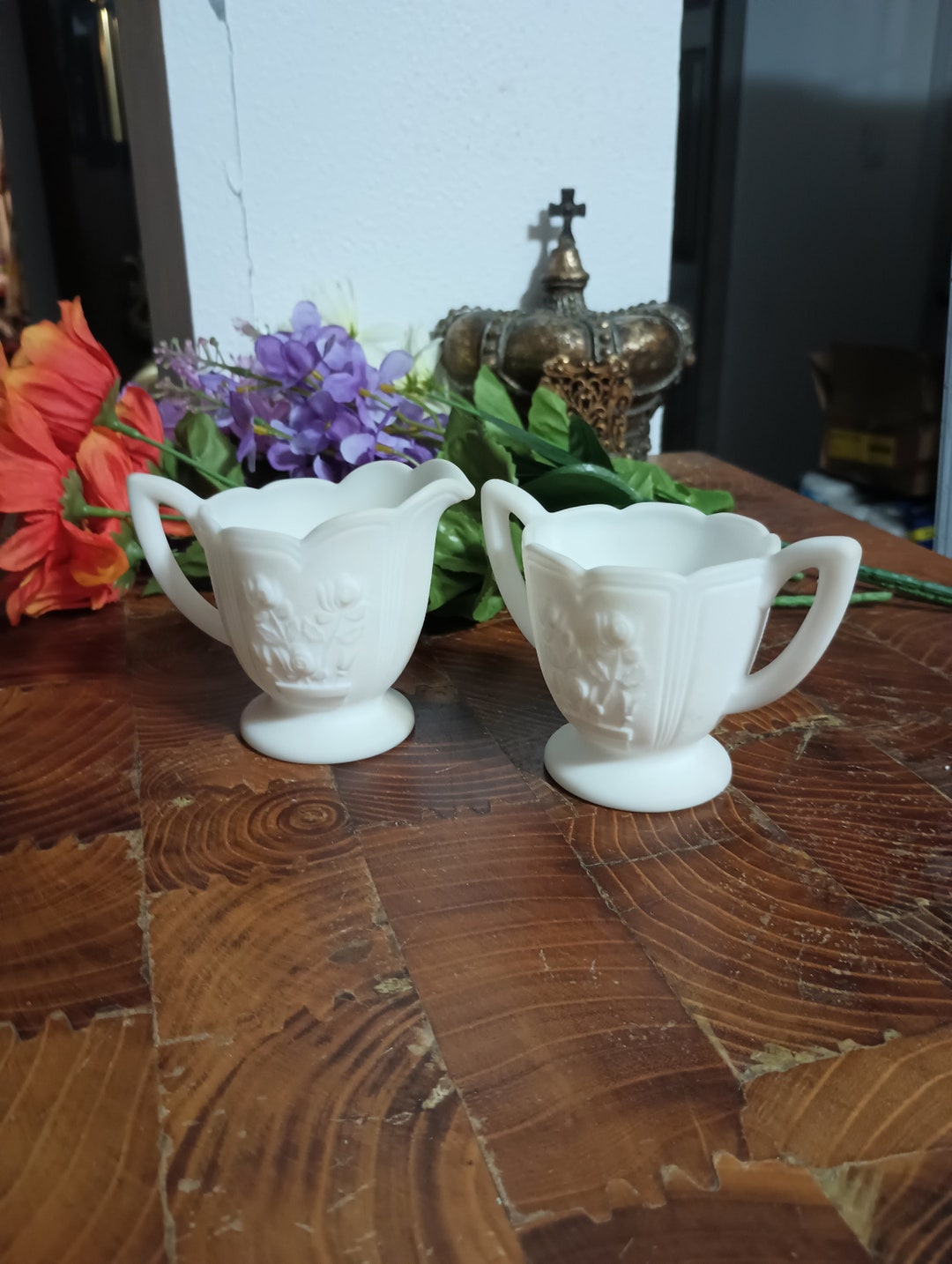 Vintage Imperial Glass Company "pot of Roses" Milk Glass Sugar and ...
