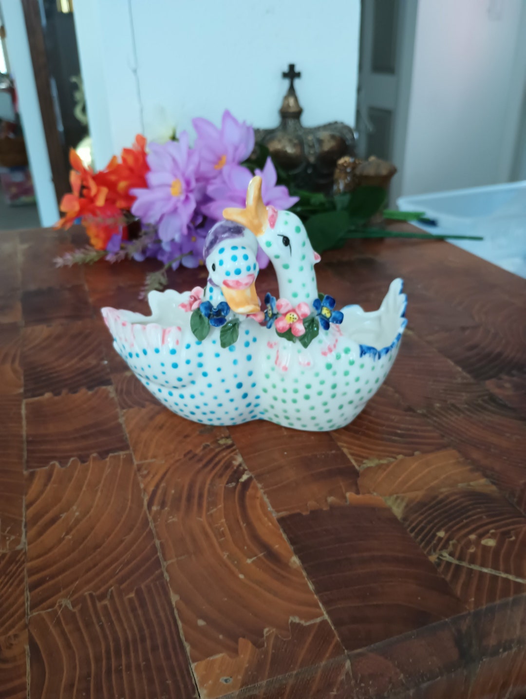 Double Duck / Goose Porcelain Dish With Dots - Etsy