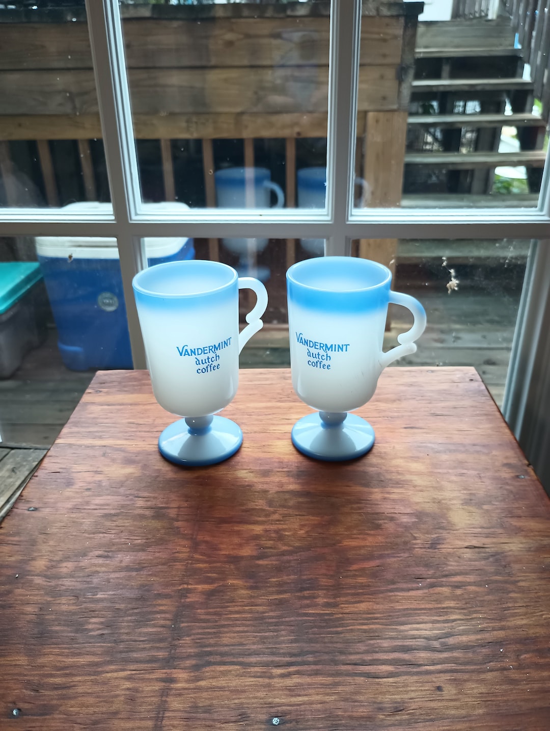 2 Vintage Vandermint Dutch Coffee Milk Glass Pedestal Cups Mugs Light ...